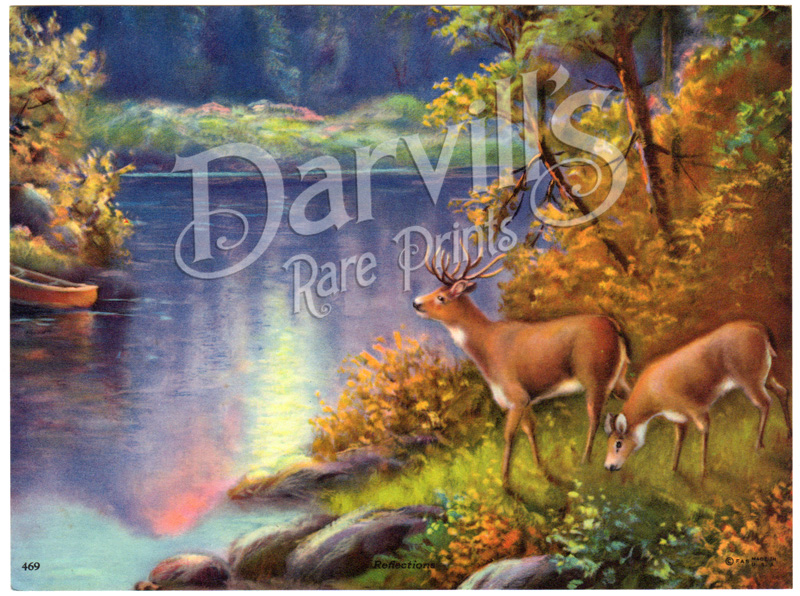 Vintage Calendar Prints Of Camping Outdoor Life Wildlife Deer Park